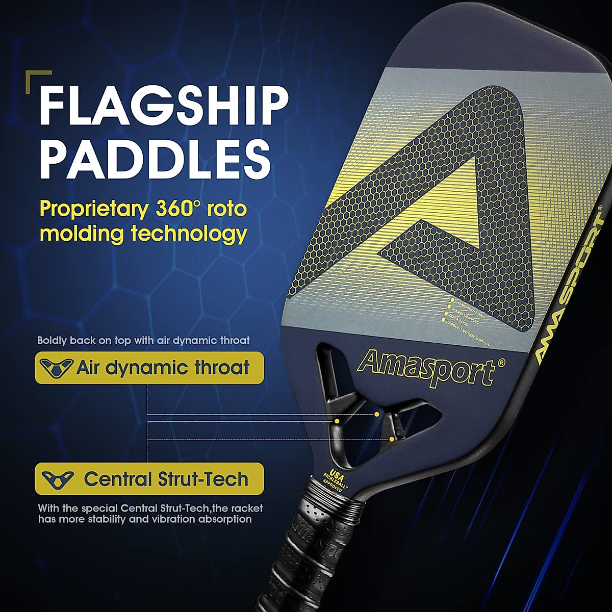 Matrix Pickleball Paddle Explore 003 - Graphite Textured Surface - Diamond Cutting Air Dynamic Throat Pickleball Elongated Rackets with Large Sweet Spot, More Power & Reach