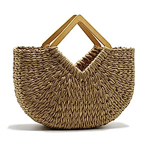 Womens Top Handle Straw Beach Tote Bags Shoulder Bag Beach Bag Large Size Purses Big Woven Rhombus Handle Bag
