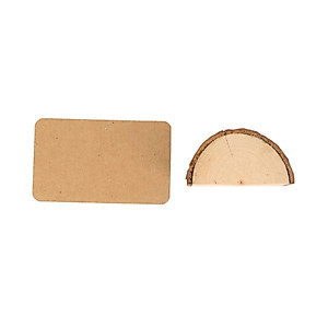 Efavormart Set of 10 Semicircle Rustic Wood Place Card Holders with Brown Paper Place Cards, Wedding Table Number Display Stands - 2.5"