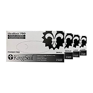 KingSeal UltraBlack-PRO Medium Nitrile Medical Grade Exam Gloves, Black, 5 MIL, Textured Fingertips - 1 Box of 100 Gloves
