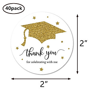 Gold White Graduation Thank You Stickers, Congrats Grad Party Favor Sticker Labels 40-Pack 2in