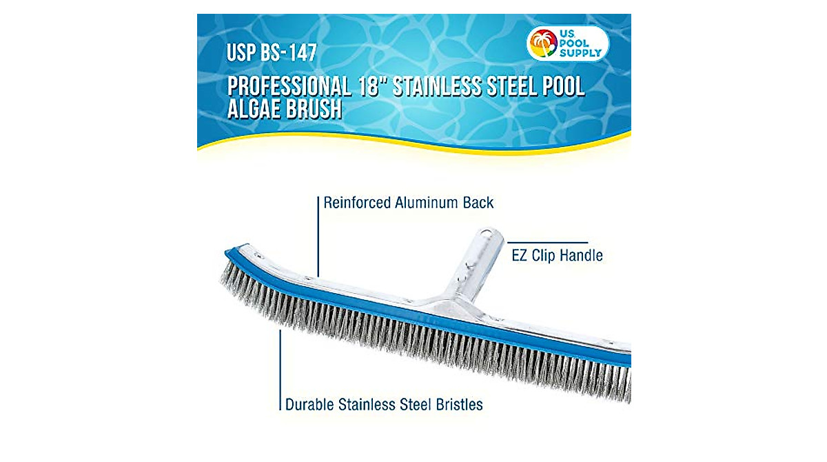 U.S. Pool Supply 18" Stainless Steel Pool Algae Brush - Durable & Effective
