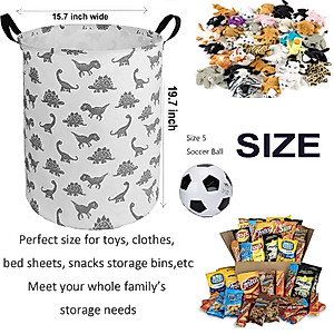 Large Dinosaur Laundry Basket 63L, ZUEXT 19.7x15.7 Inch Waterproof Collapsible Fabric Clothes Hamper, Canvas Toy Storage Bin, Nursery Bedroom Kids Boys Baby Hamper, Xmas Birthday Gift Basket