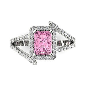 Clara Pucci 2.10 ct Emerald Cut Solitaire Halo Genuine Pink Simulated Diamond Engagement Promise Anniversary Bridal Ring 18K White Gold 5