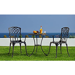 Nuu Garden 3 Piece Patio Bistro Sets Cast Aluminum Bistro Table Set Outdoor Patio Furniture with Umbrella Hole for Patio Balcony, Black with Golden Powder