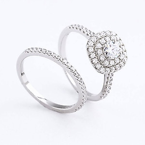 WSX Solid Gold 0.5ct Moissanite Bridal Rings Sets for Women Round Simulated Diamond Her Halo Wedding Engagement Ring, 2 Piece Set