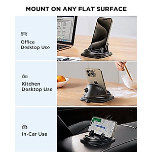 JOYROOM Phone Mount for Car, [Adjustable Spring Design] Dashboard Cell Phone Holder Car, 360° Rotatable Car Phone Holder Mount with Non-slip Silicone, Compatible with iPhone, Samsung, Other Smartphone