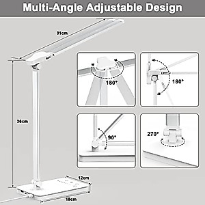 Bright LED Desk Lamp for Home Office - Dual Swing Arm Eye-Caring Architect Task Lamp, Adjustable Foldable Table Lamp, Dimmable Touch Control Desktop Lamp 5 Lighting Modes for Work/Study