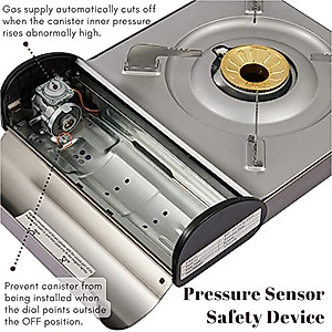 HTH Portable Butane Gas Camping Stove BSP330 for Outdoor Cooking, High Output 12,000 BTU Single Brass-Made Durable Burner, Carrying Case Included, Stainless Steel