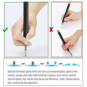 Glass Cutter Tool Set 2mm-20mm Pencil Style Oil Feed Carbide Tip with 2 Bonus Blades and Screwdriver