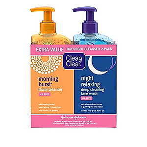 Clean & Clear 2-Pack Day and Night Face Cleanser Citrus Morning Burst Facial Cleanser with Vitamin C and Cucumber, Relaxing Night Facial Cleanser with Sea Minerals, Oil Free & Hypoallergenic Face Wash