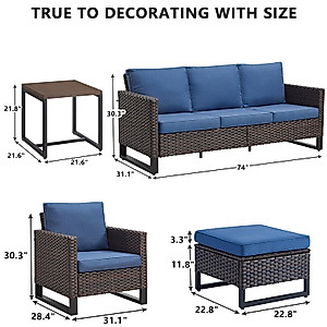HUMMUH 6 Piece Patio Furniture Outdoor Sectional Sofa Set All-Weather Wicker Outdoor Chairs with End Table Ottomans for Patio,Porch,Garden,Backyard