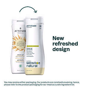 ATTITUDE Body Wash for Sensitive Skin with Oat and Argan Oil, EWG Verified, Dermatologically Tested, Vegan, 16 Fl Oz