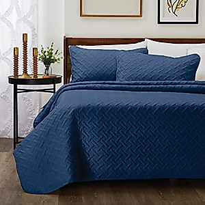 Cosy House Collection Luxury Rayon Derived from Bamboo 3-Piece Quilt Set - Ultra Soft Quilted Coverlet Bedspread - Classic Weave Stitch - Includes Quilt & 1 Pillow Sham - Twin/Twin XL, Navy Blue