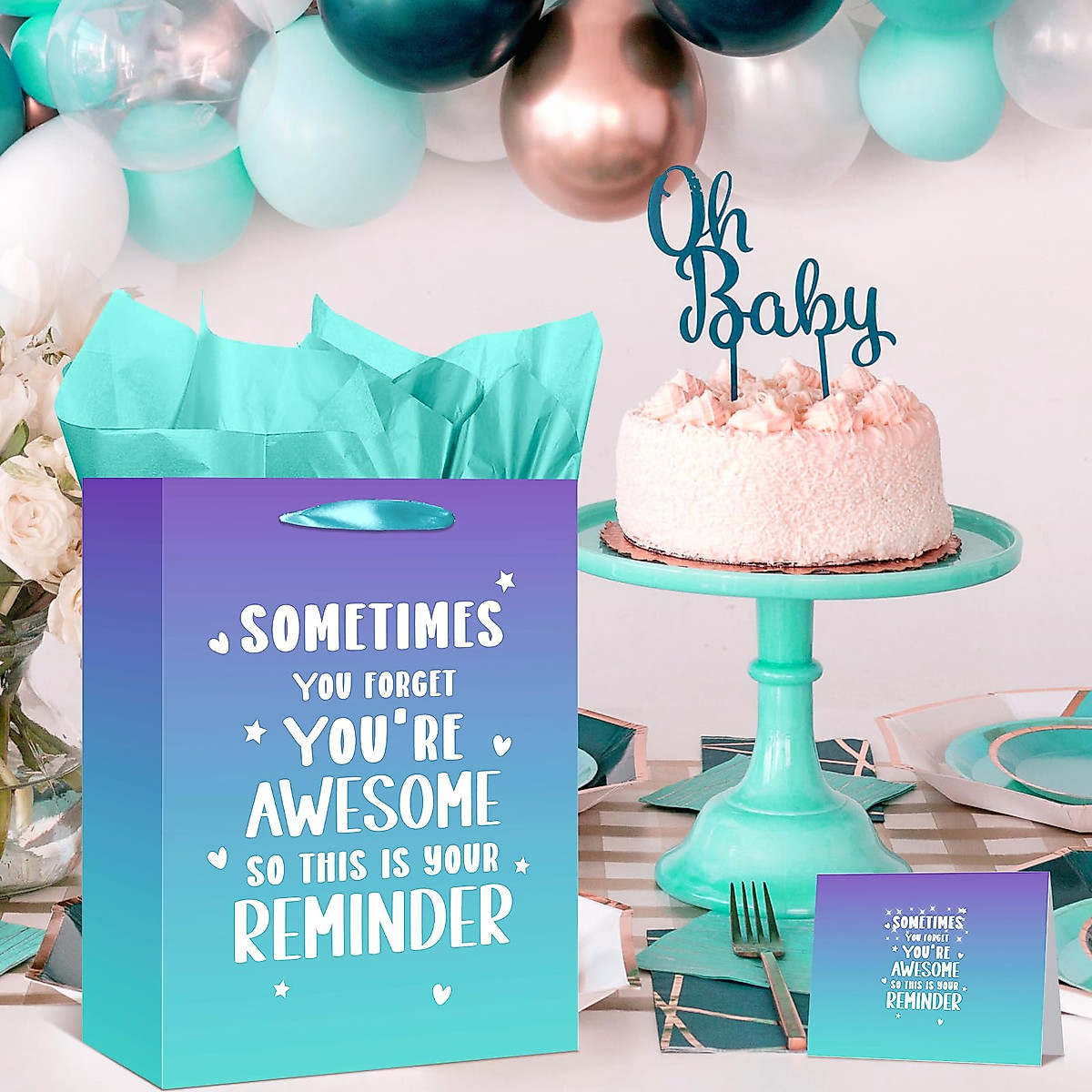 13'' Appreciation Gift Bag Reminder You are Awesome Gift Bag Thank You Gift Bag with Tissue Paper Card Inspirational Gift Bag Good Luck Gift Bag for Employee Teacher Men Women Staff Birthday Christmas