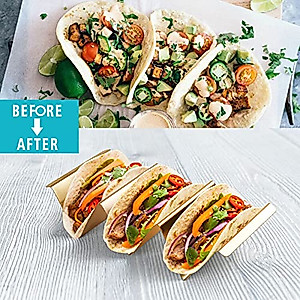 ZJZ Taco Holders 2 Packs - Stainless Steel Taco Stand Rack Tray, Reversible Tortilla Holder Tray Can Hold 2 or 3 Shells, Oven, Grill and Dishwasher Safe (Gold)