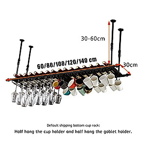 Ceiling Wine Rack, Black Hanging Cup and Glass Goblets Stemware Holder ，Red Wine Bottle Drink Storage Shelf， Bar Restaurant Decorative Display Organizer (Size : 60x30cm)