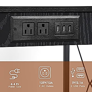 YBING Record Player Stand Record Player Table with Charging Station 3-Tier End Table with Storage Vinyl Record Storage Stand with Divider Nightstand for Living Room Bedroom Office, Black