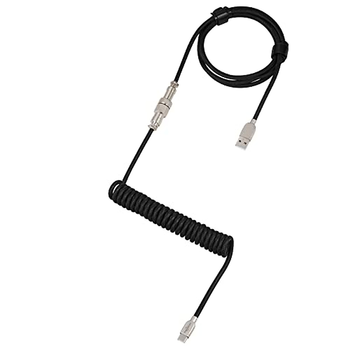 Twozoh USB C Keyboard Coiled Cable, Braided Detachable Aviator Double Sleeve Type C Mechanical Keyboard Cable (White)