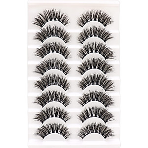 Veleasha Lashes Natural Look False Eyelashes 8 Pairs Pack Wispy Lashes with Clear Band 3D Fake Eyelashes | Style 04