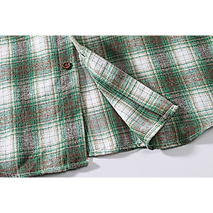 SSLR Flannel Shirts for Men Long Sleeve Button Down Shirt Lightweight Plaid Brushed Casual (Large, Green Brown)