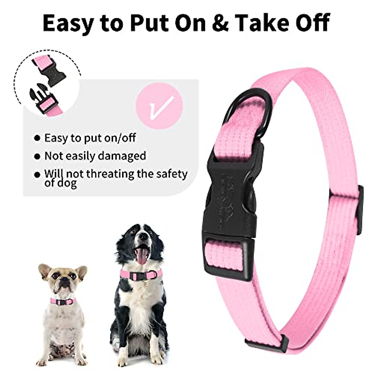 lynxking Dog Collar Soft Padded Breathable Cotton Solid Color Strong Adjustable Pet Collar for Little Puppy