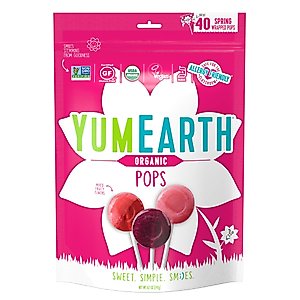 YumEarth Organic Spring Lollipops, Fruit Flavored Pops, 40 Count - Allergy Friendly, Non GMO, Gluten Free, Vegan