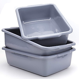 Bekith 3 Pack Plastic Dish Tubs, 13L Commercial Bus Box Wash Tub Basin Tote Box, Grey