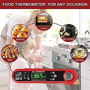 3 in 1 Digital Meat Thermometer, Instant Read Food Thermometer with 2 Detachable Wired Probe, Calibration, Alarm Function, LCD Backlight for Grilling, Cooking, BBQ, Kitchen