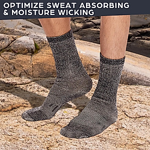 3 Pairs Thermal 80% Merino Wool Socks Hiking Crew, black, gray, brown, men’s shoe size 9-12, women’s 11-13