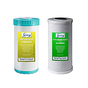 iSpring F2US21B Direct Connect US21B Replacement Filter 4.5"x10" Undersink Water Filtration CTO Carbon Block and GAC+KDF Water Filter Replacement Cartridge Pack Set