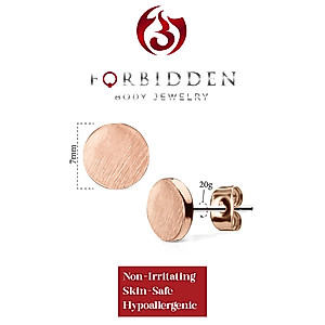 Forbidden Body Jewelry Circle-Shaped Rose Gold Tone Surgical Steel Brushed Finish Stud Earrings