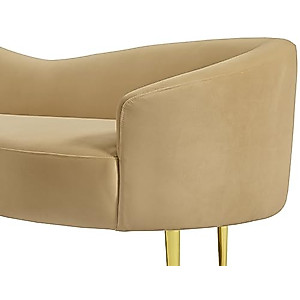 Meridian Furniture 659Camel-S Ritz Collection Modern | Contemporary Upholstered Sofa with Rich Camel Velvet, Gold Metal Legs, Curved Contemporary Design, 85.5" W x 31.75" D x 30.5" H, Camel