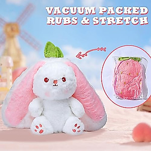 MIAODAM Bunny Stuffed Animal Reversible Cuddle Bunny Stuffed,Strawberry Bunny Transformed Rabbit Plush Zipper,Carrot That Turns Into Ears Bunnies Plushies Toy Cute Stuffy Doll Easter Girlfriend Gift