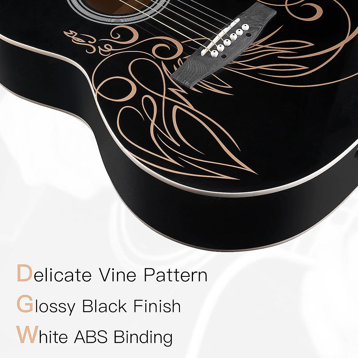 WINZZ AF227A 39 Inches Concert Acoustic Acustica Guitar with Full Kit, Delicate Vine