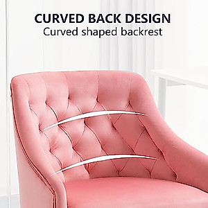 MOJAY Velvet Office Swivel Chair, Vanity Chair, Fabric Desk Chair, Pretty Fancy Chair, Gold Office Chair for Girls, 360°Swivel Height Adjustable Reception Chair (Peach)