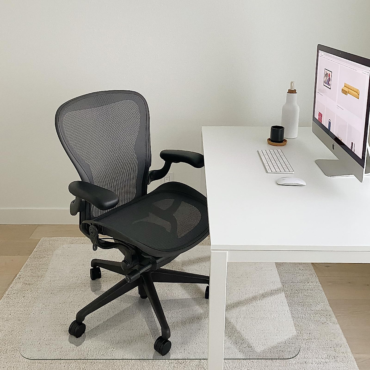 SHAREWIN Office Chair Mat for Carpet/Hardwood Floor- Tempered Glass Desk Chair Mat fo Office Home 1/5” Thick, Heavy Duty Under Desk Protector, Computer Gaming Chair Mat w/Anti-Slip Pads, 46” x 35”