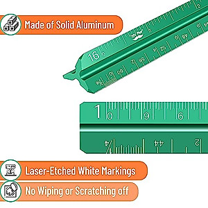 Mr. Pen- Small Architectural Scale Ruler, Aluminium, 6 Inch, 2 Pack, Green and Orange, Pocket Size Ruler, Triangle Ruler, Metal Ruler Set, Architect Scale Ruler for Blueprints