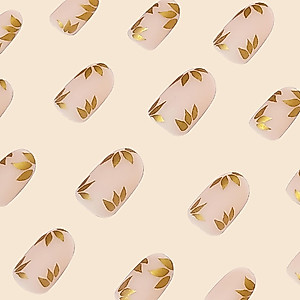 24 Pcs Press on Nails, Sunjasmine Fake Nails with Designs, Acrylic Nails False Nails with Nail Glue for Women (Medium Fall Leaves)