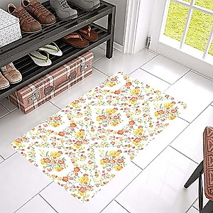 susiyo Doormat 30"x18" Beautiful Yellow and Orange Floral Non-Slip Indoor Entryway Door Mat (Rubber Backing)