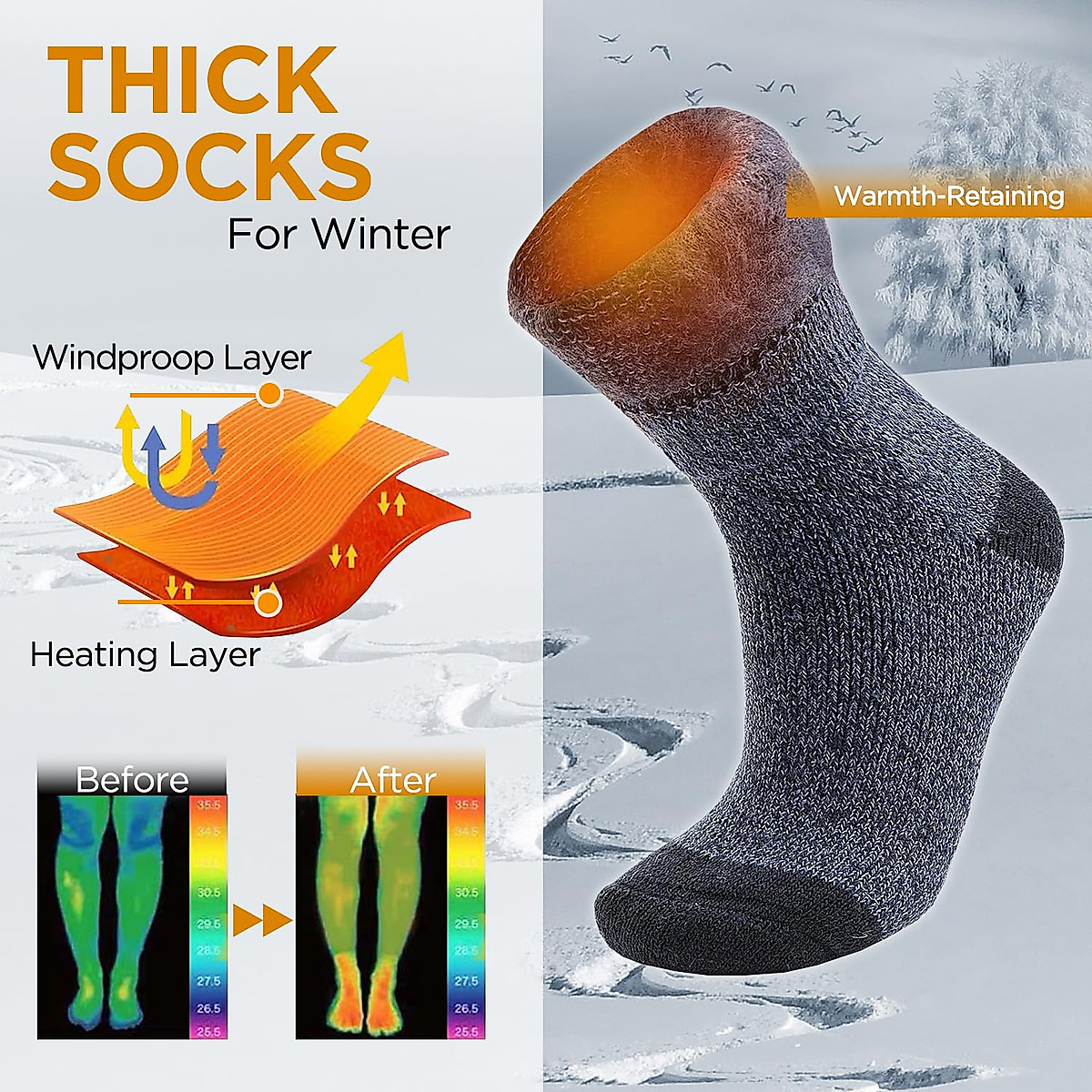 TSSPLUS 3-PAIRS Mens Winter Thermal Warm Heavy Duty Cotton Crew Work Boots Socks 9-13,Cold Weather Outdoor, Heat socks, Extreme warmer