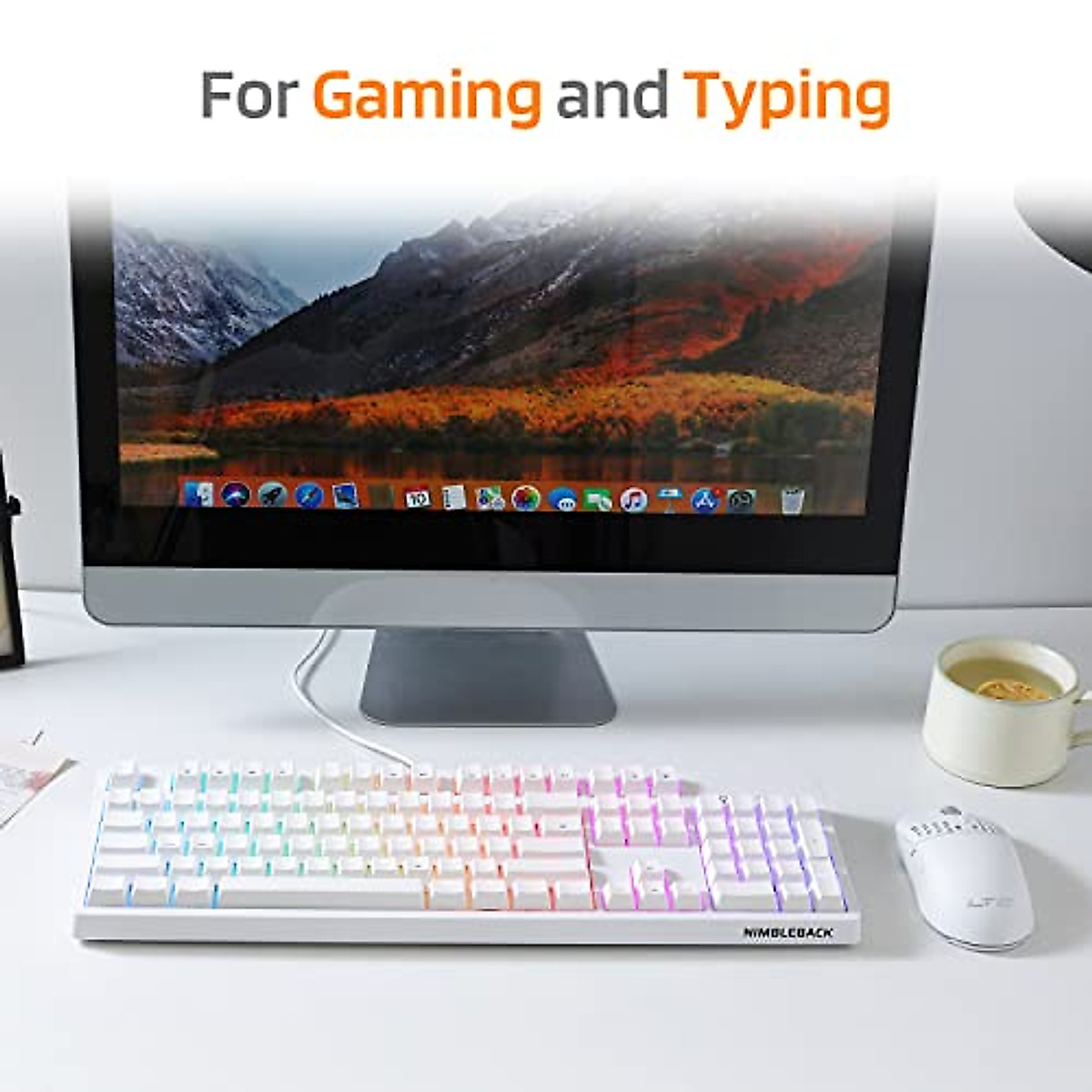 LTC NB1041 Nimbleback Wired Mechanical Keyboard, Hot-Swappable 104Keys RGB Backlit Gaming Keyboard, Red Switch/White