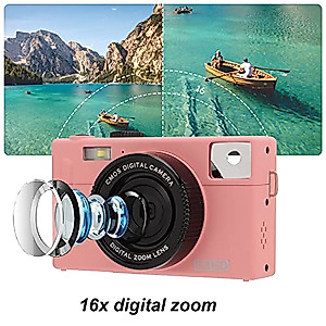 FHD 1080P 20MP Mini Digital Camera, Micro Single Camera with 3in LCD Display Monitor 16X Digital Zoom, 24MP Vlogging Camera Rechargeable Point and Shoot Camera for Kids Teens Elders(Pink)