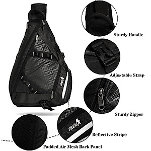 SEEU Large Sling Bag Backpack with Shoe Pocket, 32L Multi-Pocket Gym Bag (Black)