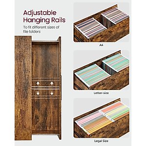 VASAGLE Lateral File Cabinet, Home Office Printer Stand, 2-Drawer Filing Cabinet, with Anti-tip Interlocking Mechanism, for A4, Letter-Size, Legal-Size Hanging Files, Rustic Brown and Black UOFC053B01