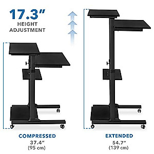 Mount-It! Mobile Standing Desk/Height Adjustable Stand Up Computer Work Station | Rolling Presentation Cart with 27.5 Inch Wide Platform, Locking Wheels