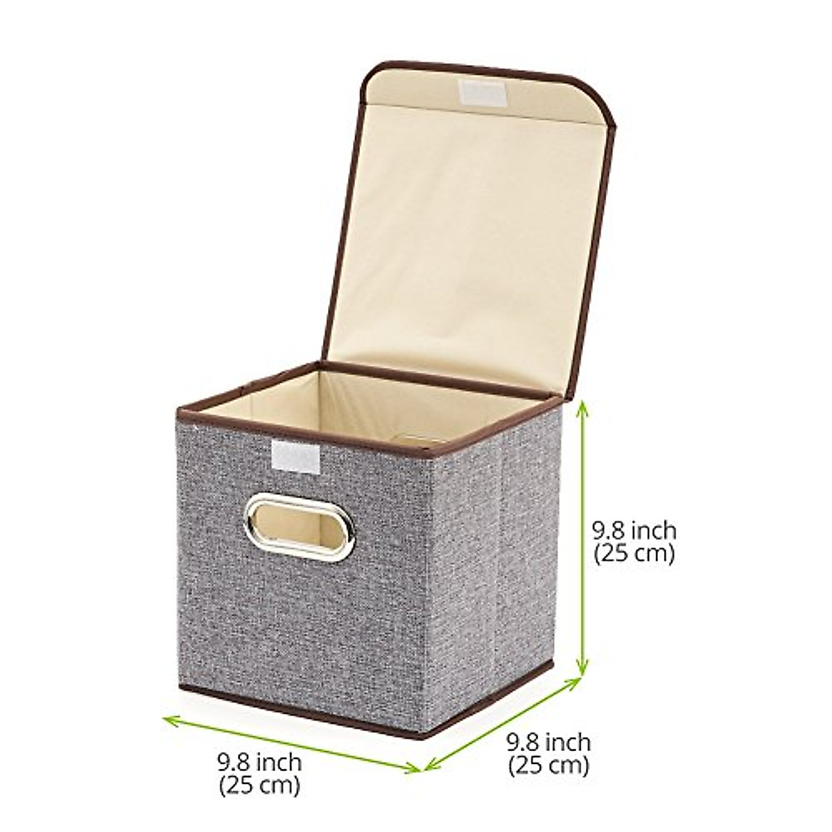 EZOWare 4pc Storage Basket Bins with Lid - Linen lidded Fabric Folding Boxes Cubes Containers - Gray, 9.8 x 9.8 x 9.8 inches