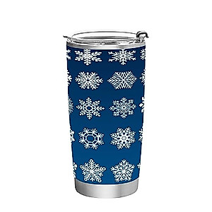 Jihqo Winter Snowflake Tumbler with Lid and Straw, Insulated Stainless Steel Tumbler Cup, Double Walled Travel Coffee Mug Thermal Vacuum Cups for Hot & Cold Drinks 20oz