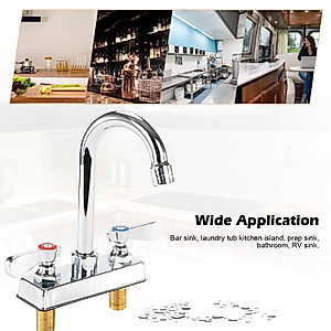 Commercial Bar Sink Faucet 4 Inch Center Deck Mount Bar Sink Faucet 2 Hole Brass Constructed & Chrome Polished with 3-1/2" Gooseneck Spout & Dual Lever Handles