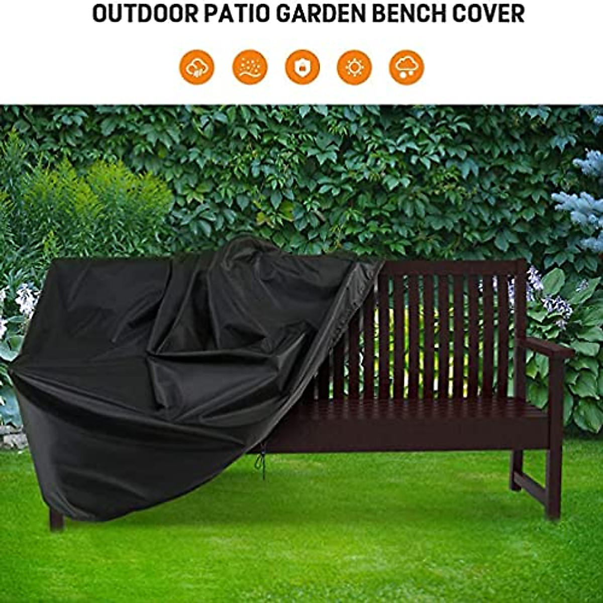 Aipwerer Patio Furniture Covers Black Garden Patio Sofa,Loveseat Bench Cover Heavy Duty Waterproof Table,Wind-Proof,With Anti-Ultraviolet Silver Coating Outdoor Furniture Set Covers (74.8in*26in*35in)